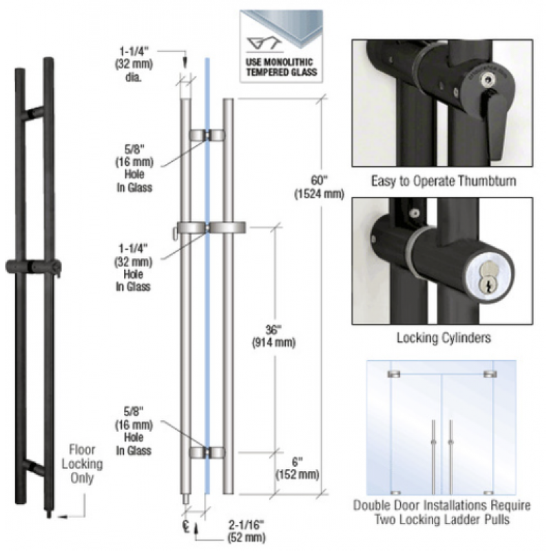 ALLH60MBL 60" Locking Ladder Pull in Matte Black